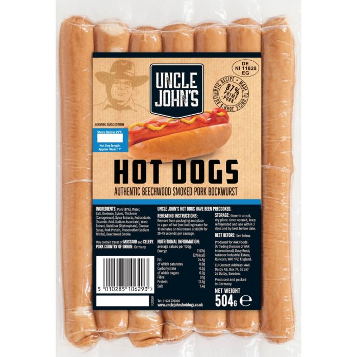 Uncle Johns Premium Beechwood Smoked Pork Bockwurst Sausages (140 x 72g ...